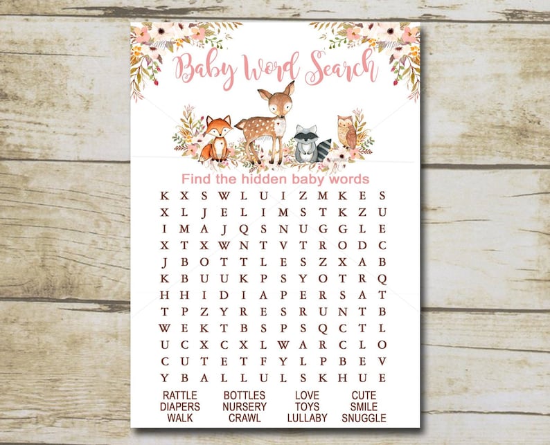 Floral Woodland Baby Shower Game Word Search Game Girl - Etsy