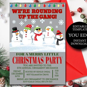 Christmas Party Invitation, Snowman Funny Holiday Exchange Editable ...