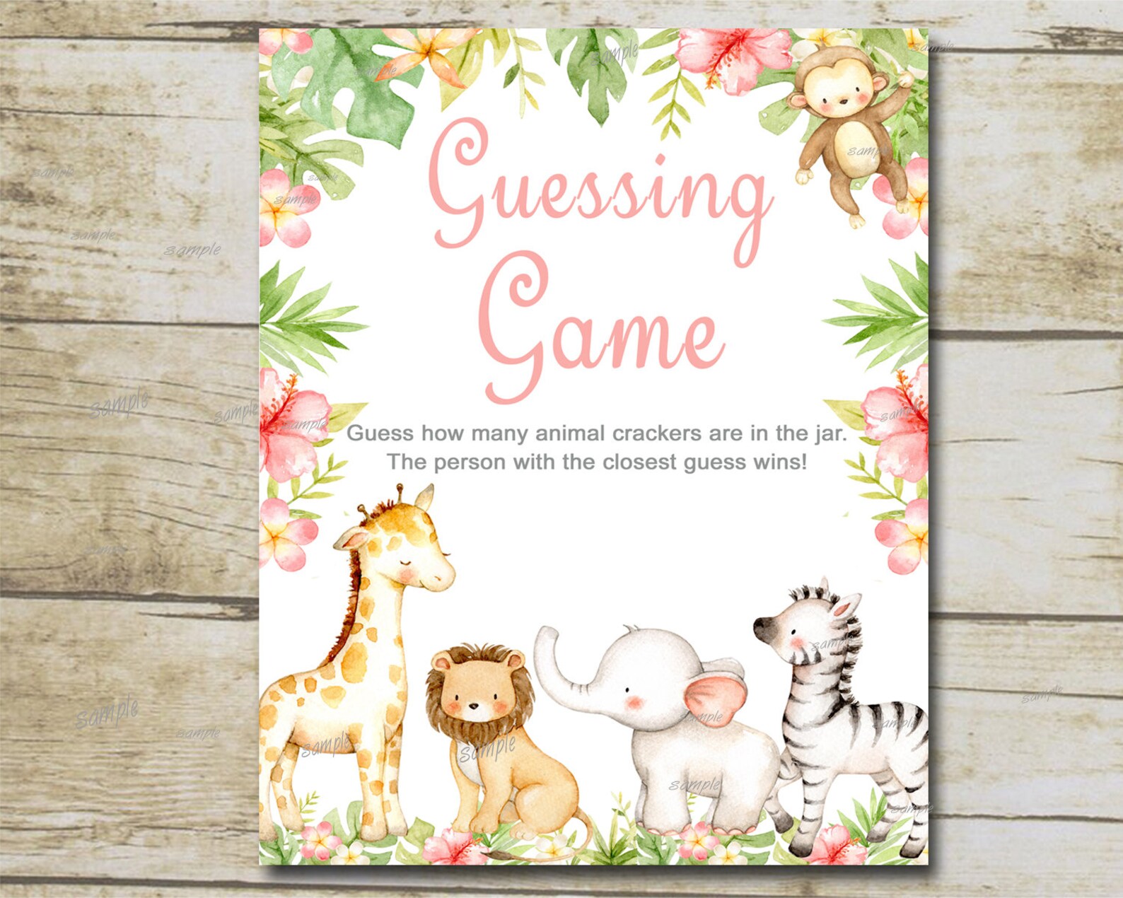 Girl Safari Guessing Game Printable Guess How Many Pink Girl | Etsy