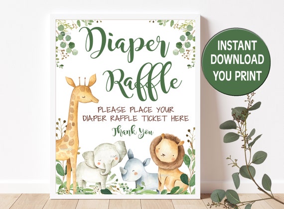 Safari Jungle Diaper Raffle Sign Printable Gender Neutral | Etsy