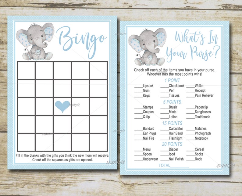 Boy Elephant Baby Shower Game Package Set 8 Printable Blue - Etsy