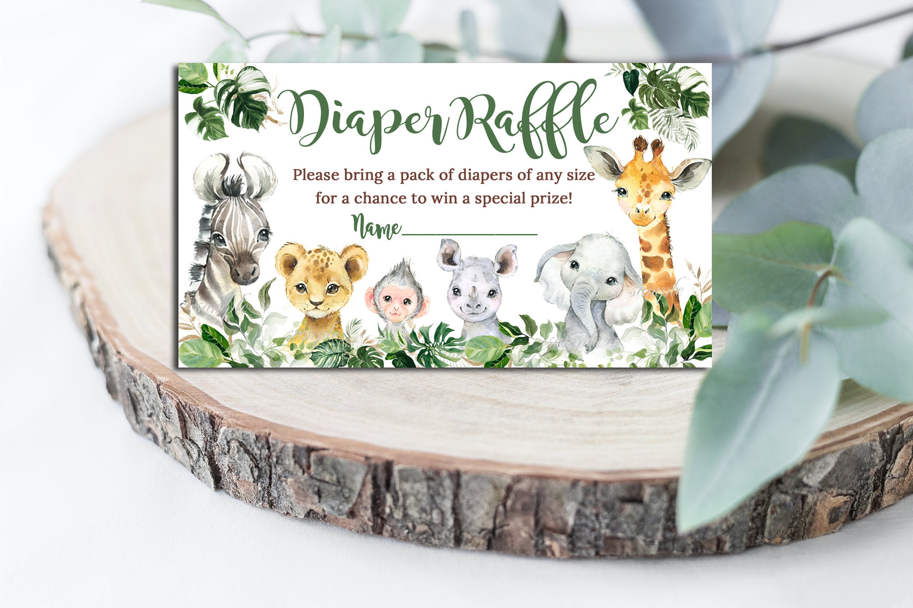 Safari Baby Shower Diaper Raffle Card Insert Diaper Raffle - Etsy