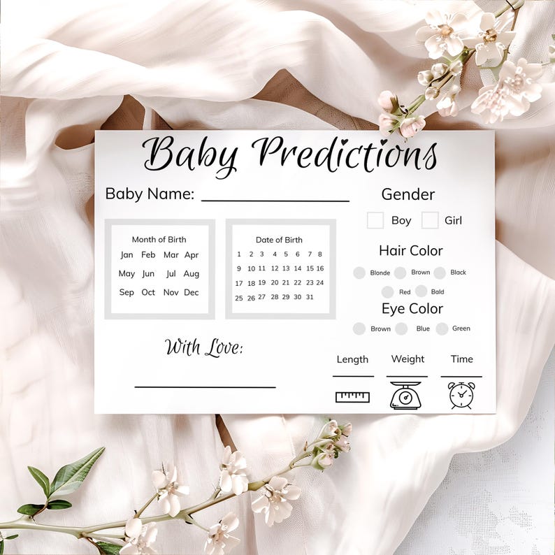 Minimalist Baby Predictions Shower Game, Baby Shower Game, Printable ...