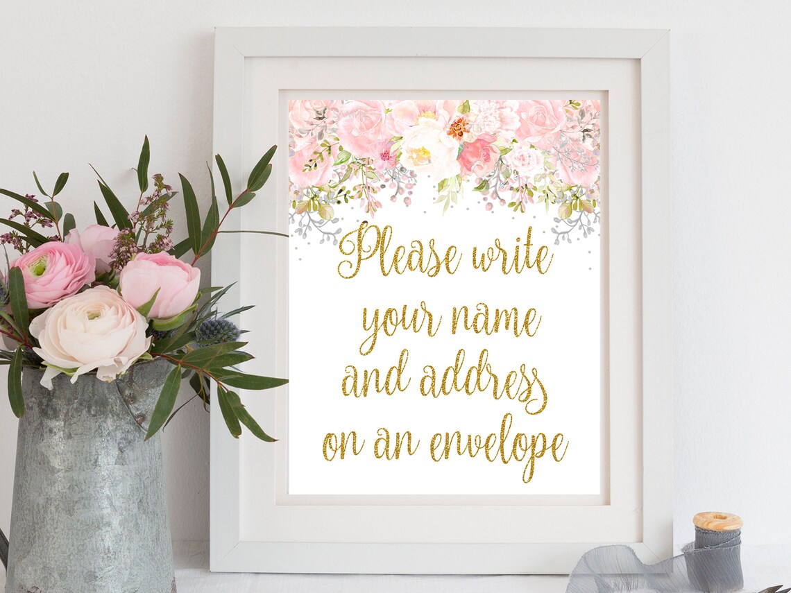 Pink and Gold Name and Address Sign Gold Glitter Baby Shower | Etsy