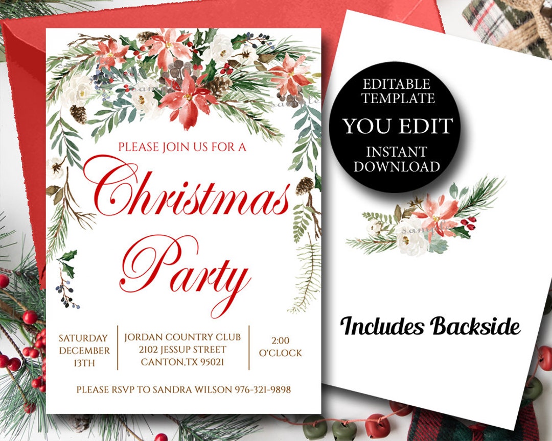 Editable Christmas Party Invitation, Editable Invitation Template ...