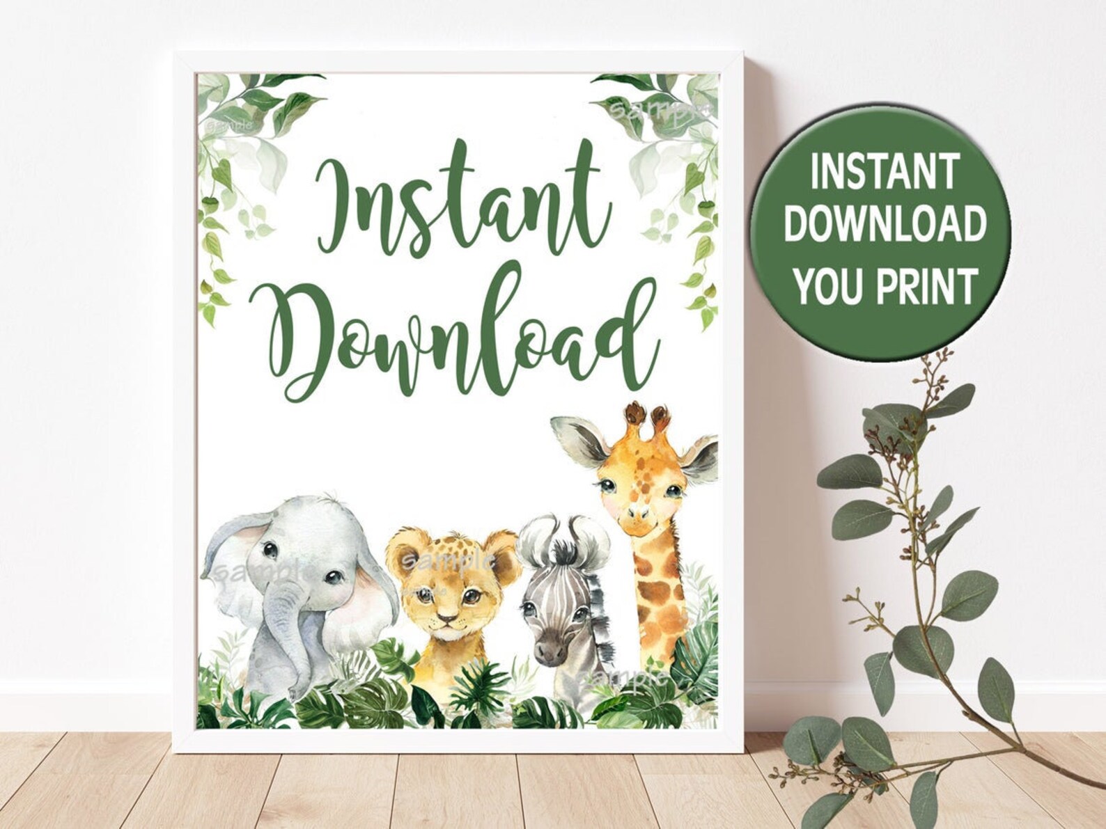 Safari Animals Cupcake Toppers, Greenery Jungle Animal Labels Safari ...