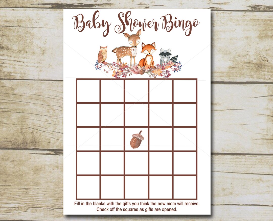 Woodland Baby Shower Bingo Game, Woodland Baby Shower Game, Bingo Cards ...