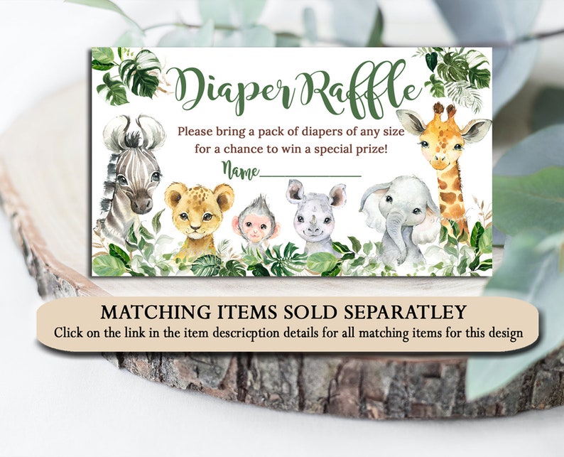 Safari Diaper Raffle Sign Tropical Jungle Animals Baby Shower - Etsy