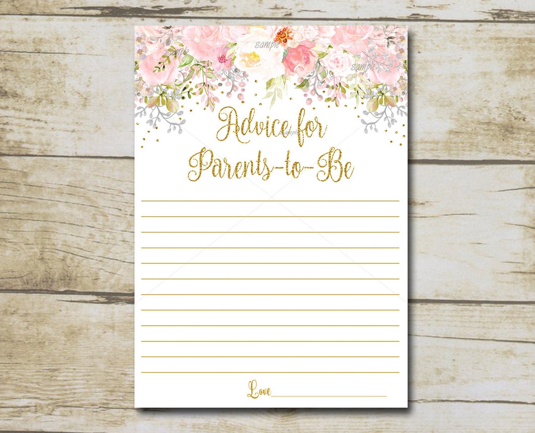Pink & Gold Advice for Parents Card, Printable Parents Advice Cards ...