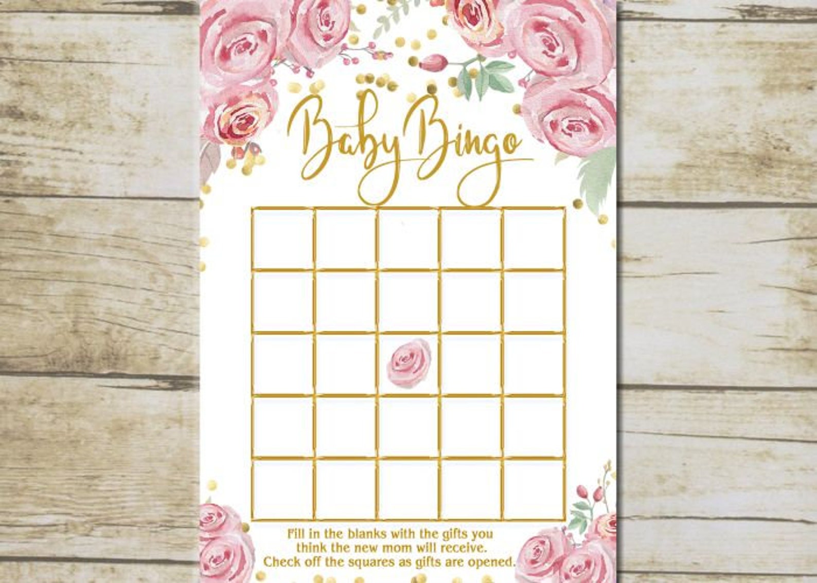 Gold Confetti Baby Shower Bingo Game Pink Floral Baby Shower - Etsy