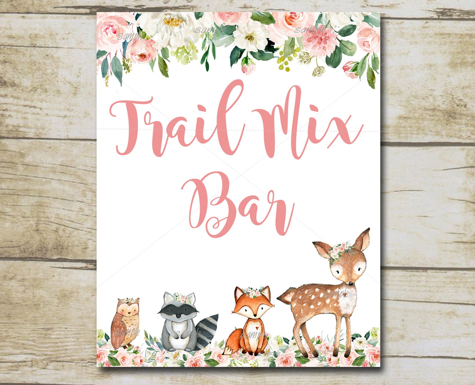 Trail Mix Bar Sign Woodland Baby Shower Table Sign, Forest Animal Baby ...