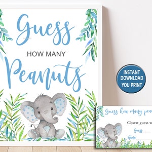Boy Elephant Peanuts Guessing Game Printable, Guess How Many Peanuts ...