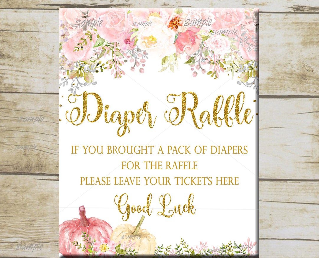Pumpkin Diaper Raffle Sign Printable, Pink Girls Pumpkin Baby Shower ...