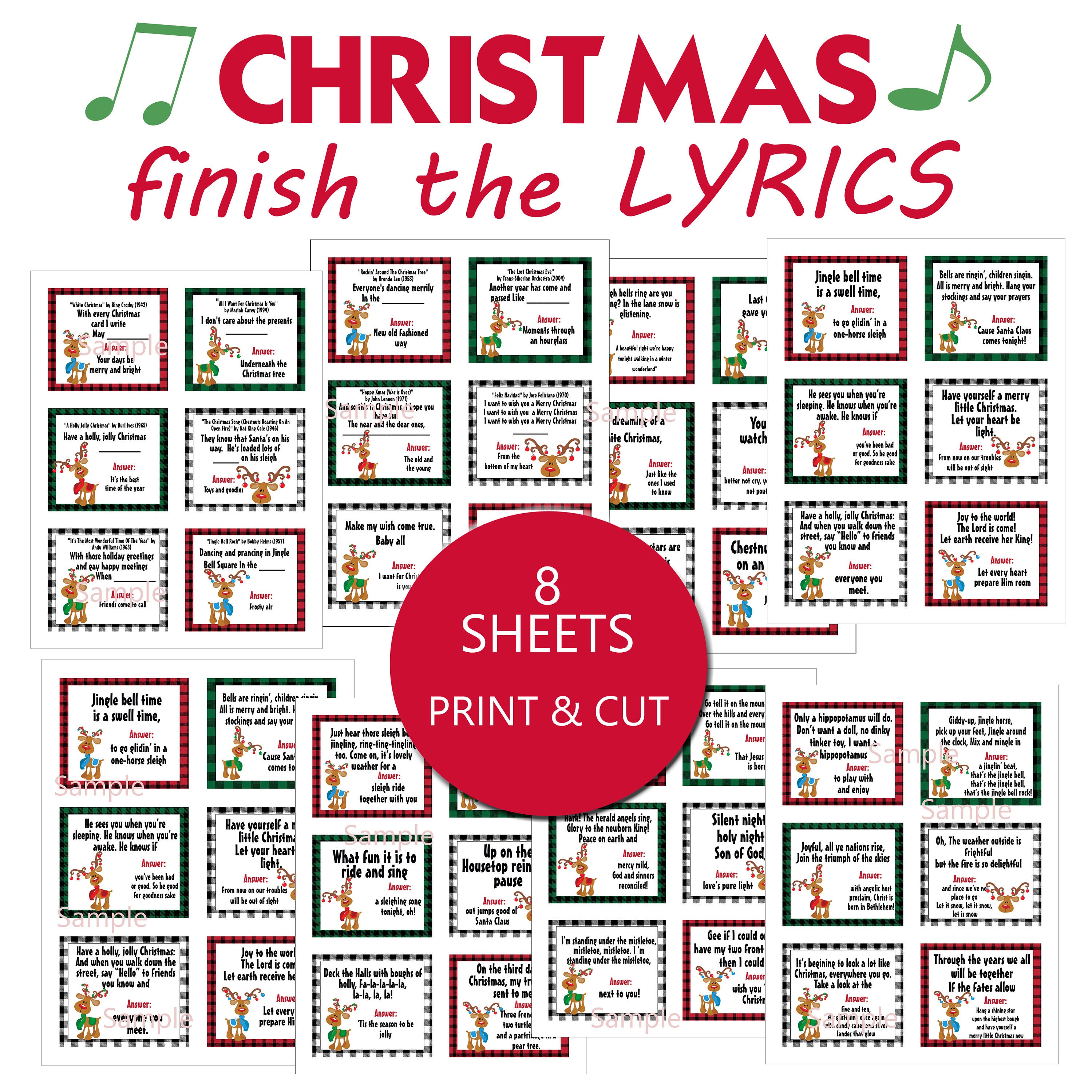 Christmas Party Finish the Lyric Game, Reindeer Funny Holiday Game ...