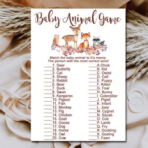 Woodland Baby Shower Game, Baby Animal Game, Woodland Forest Animals ...