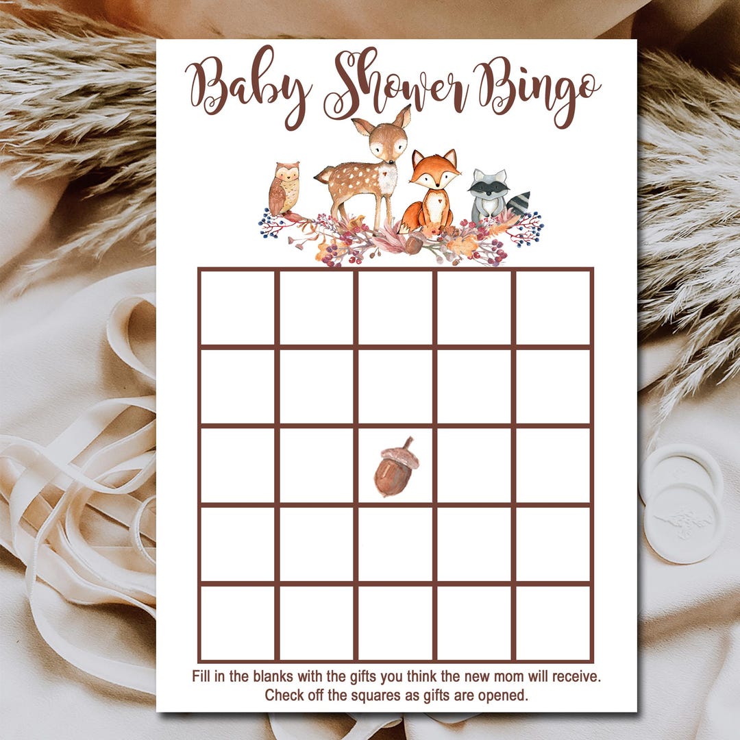 Woodland Baby Shower Bingo Game, Girl Woodland Baby Shower Game, Bingo ...