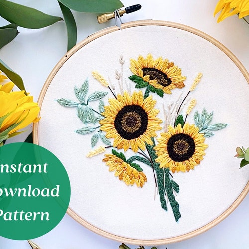 Sunflower Hand Embroidery Pattern Instant Download PDF - Etsy