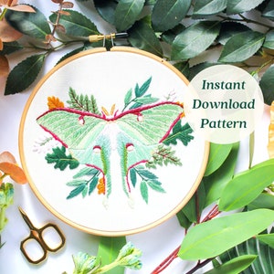 Luna Moth Embroidery Pattern Printable PDF Embroidery Luna - Etsy