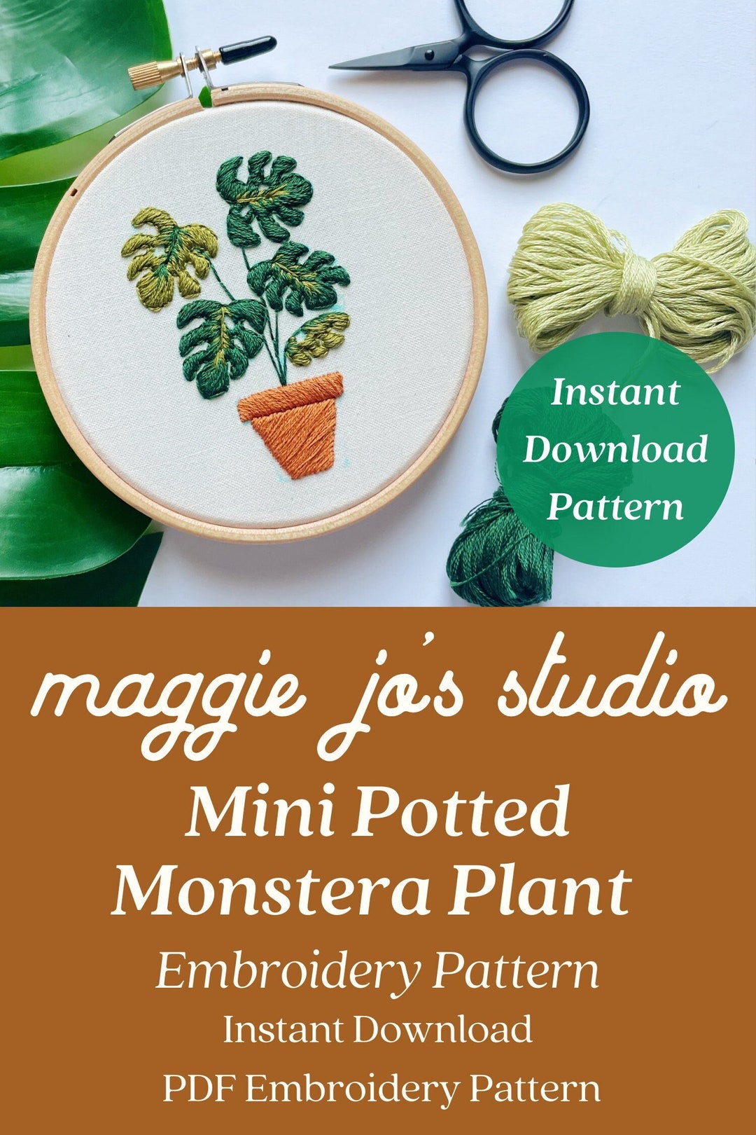 Monstera Embroidery Pattern, Hand Embroidery Pattern, Mini Embroidery ...