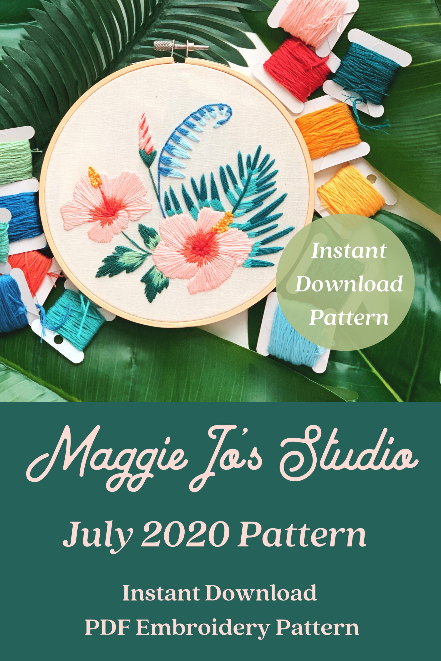 Hibiscus Embroidery Pattern Download Embroidery Tropical | Etsy