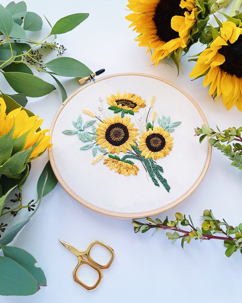 Sunflower Hand Embroidery Pattern Instant Download PDF | Etsy
