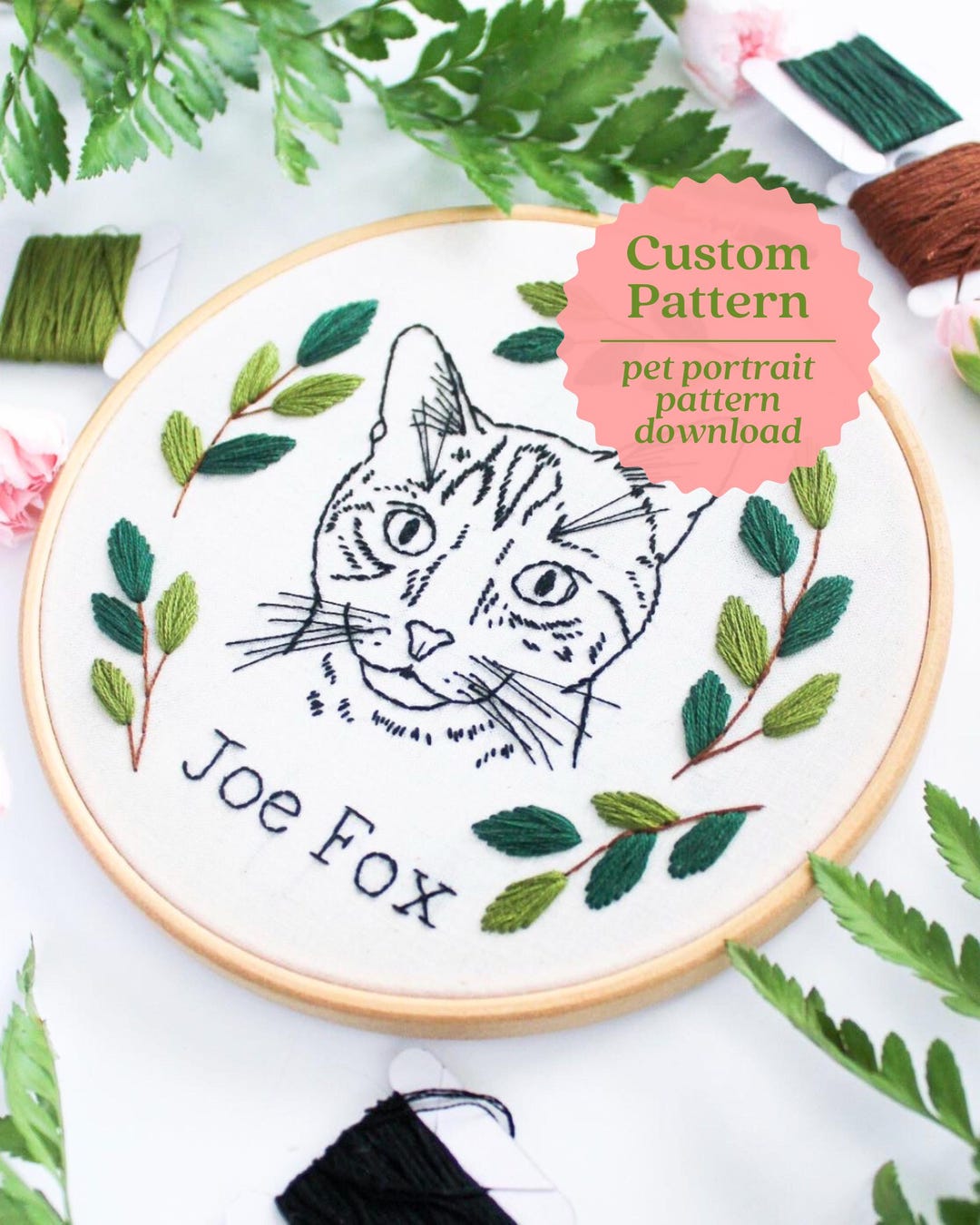 Custom PDF PATTERN Pet Portrait, Embroidered Pet Memorial, Hand ...