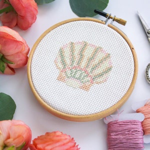 Scallop Shell Cross Stitch Pattern, Seashell Art, Ocean Cross Stitch ...