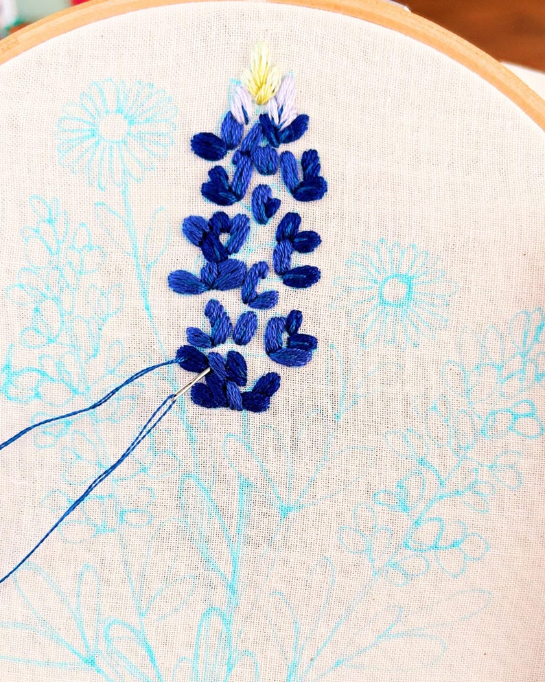 Blue Bonnet Embroidery Pattern, Texas Wildflowers Art, Printable ...