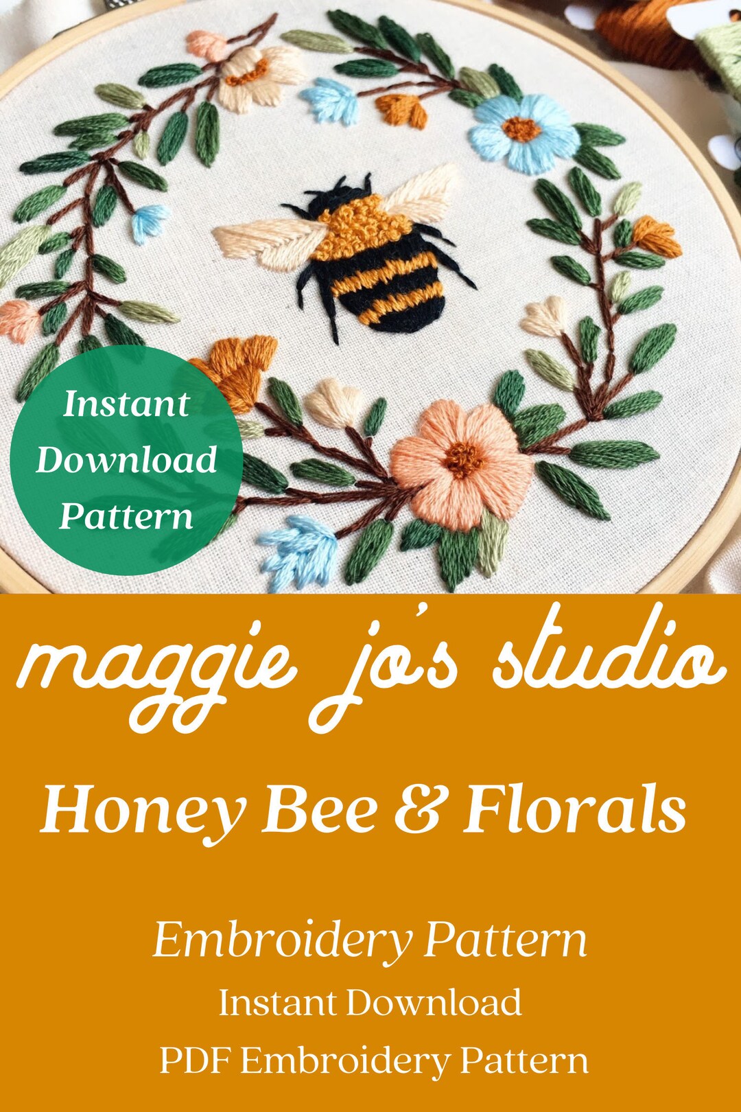 Bee Hand Embroidery Pattern, Digital Download Embroidery, Bumble Bee ...