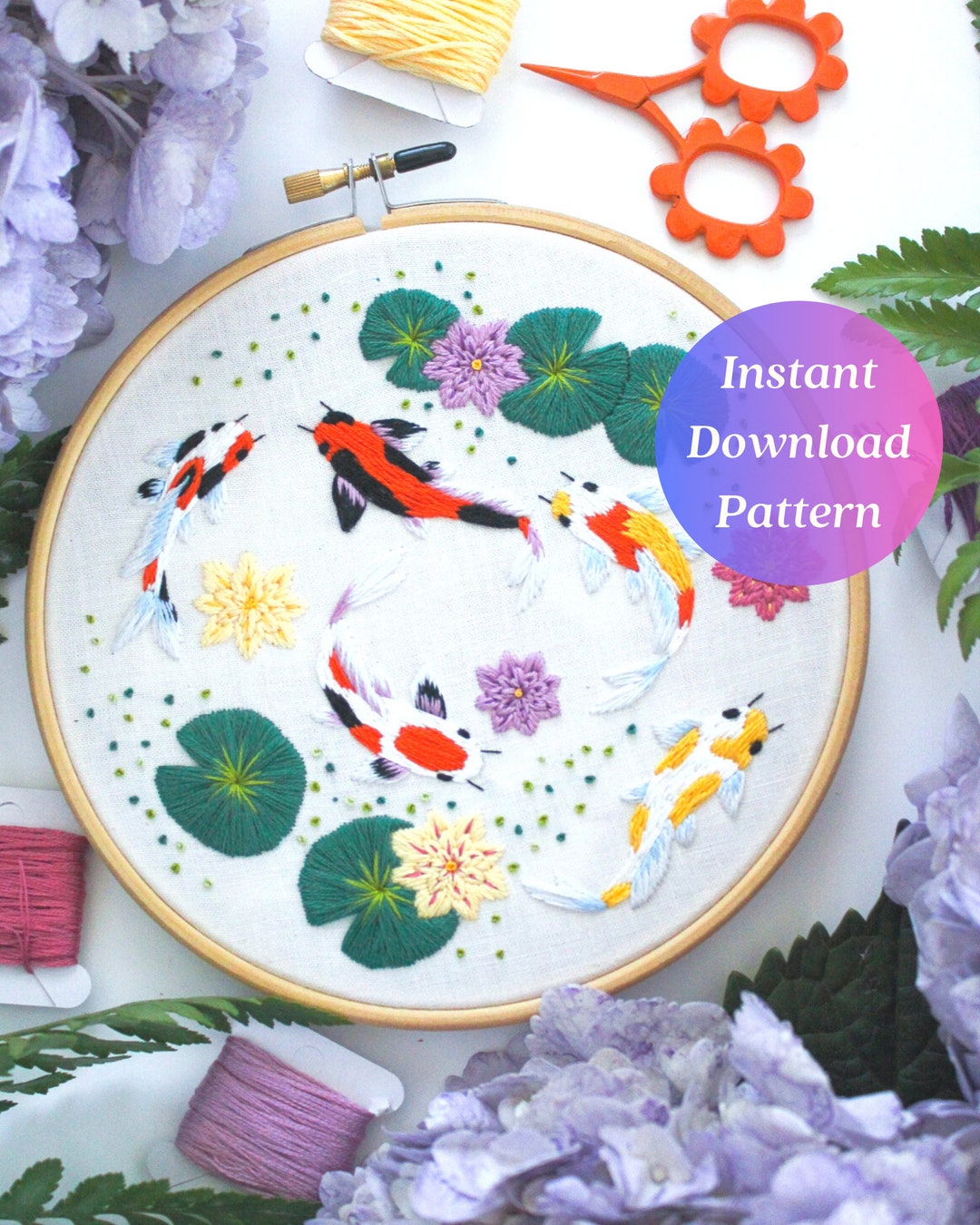 Koi Fish Embroidery Pattern, PDF Download Hand Embroidery, Summer Craft ...