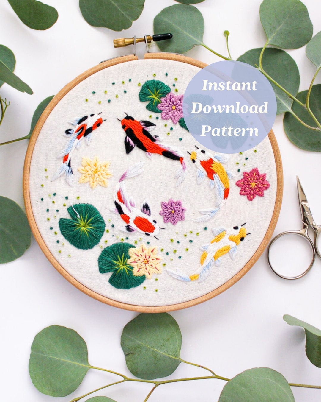 Koi Fish Embroidery Pattern, PDF Download Hand Embroidery, Summer Craft ...