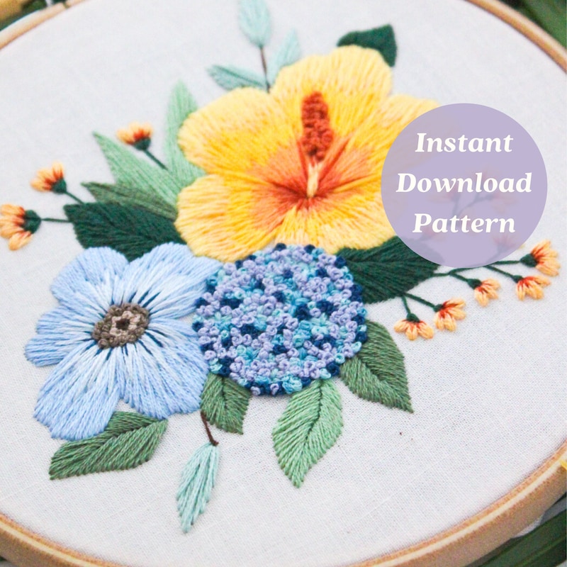 Hibiscus Embroidery - Etsy