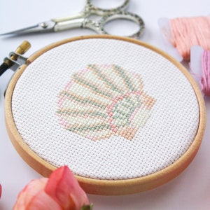 Scallop Shell Cross Stitch Pattern, Seashell Art, Ocean Cross Stitch ...