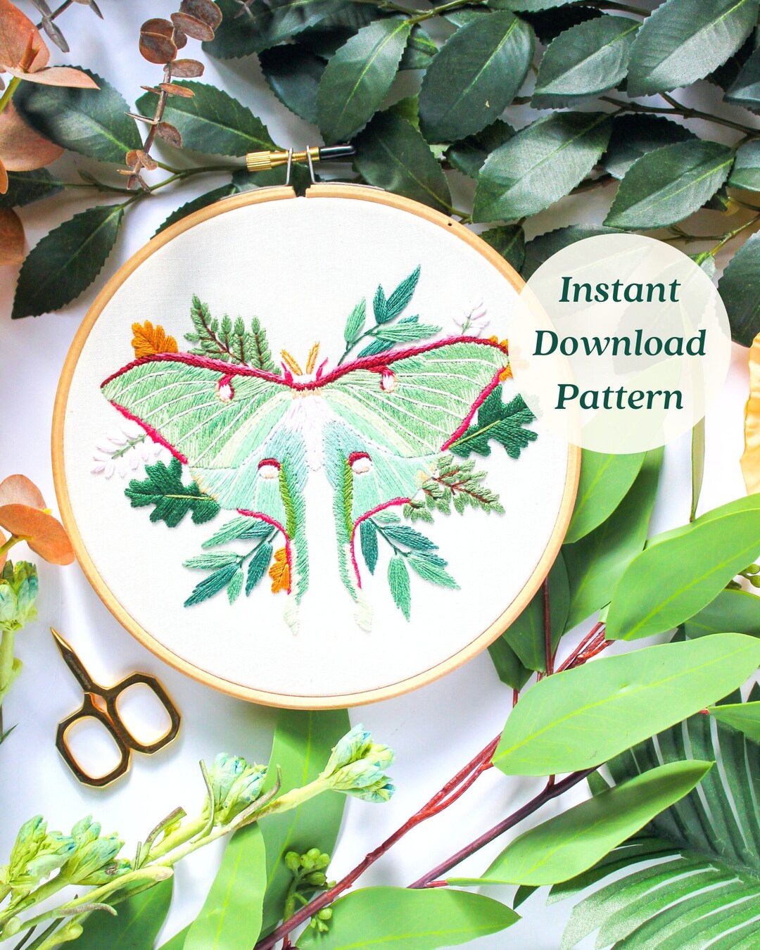 Luna Moth Embroidery Pattern, Printable PDF Embroidery, Luna Moth ...