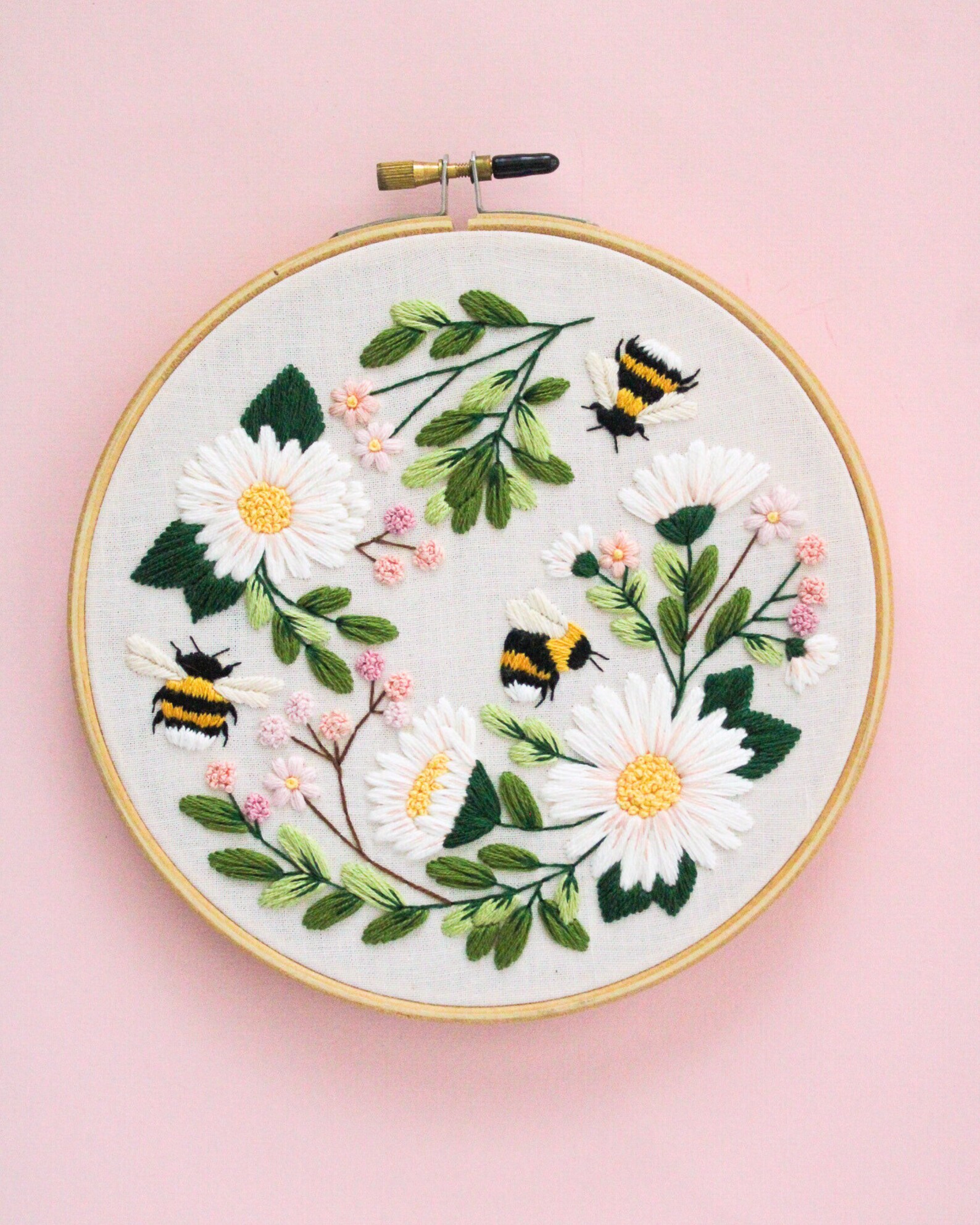 Finished Bees and Daisies Embroidery, Bee Lover Gift, Bees and Florals ...