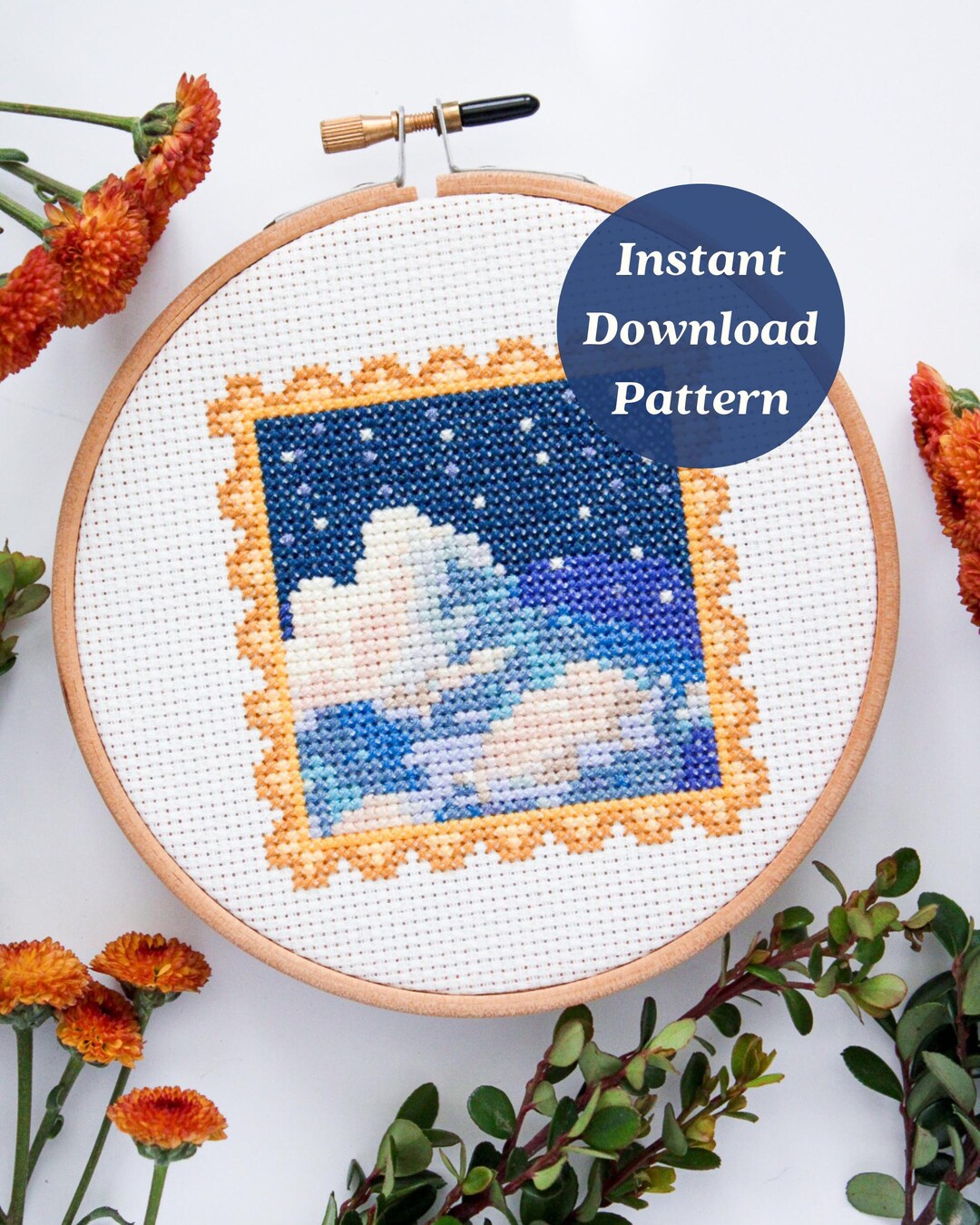 Midnight Cloud Cross Stitch Pattern, Gold Frame Xstitch, Aesthetic ...