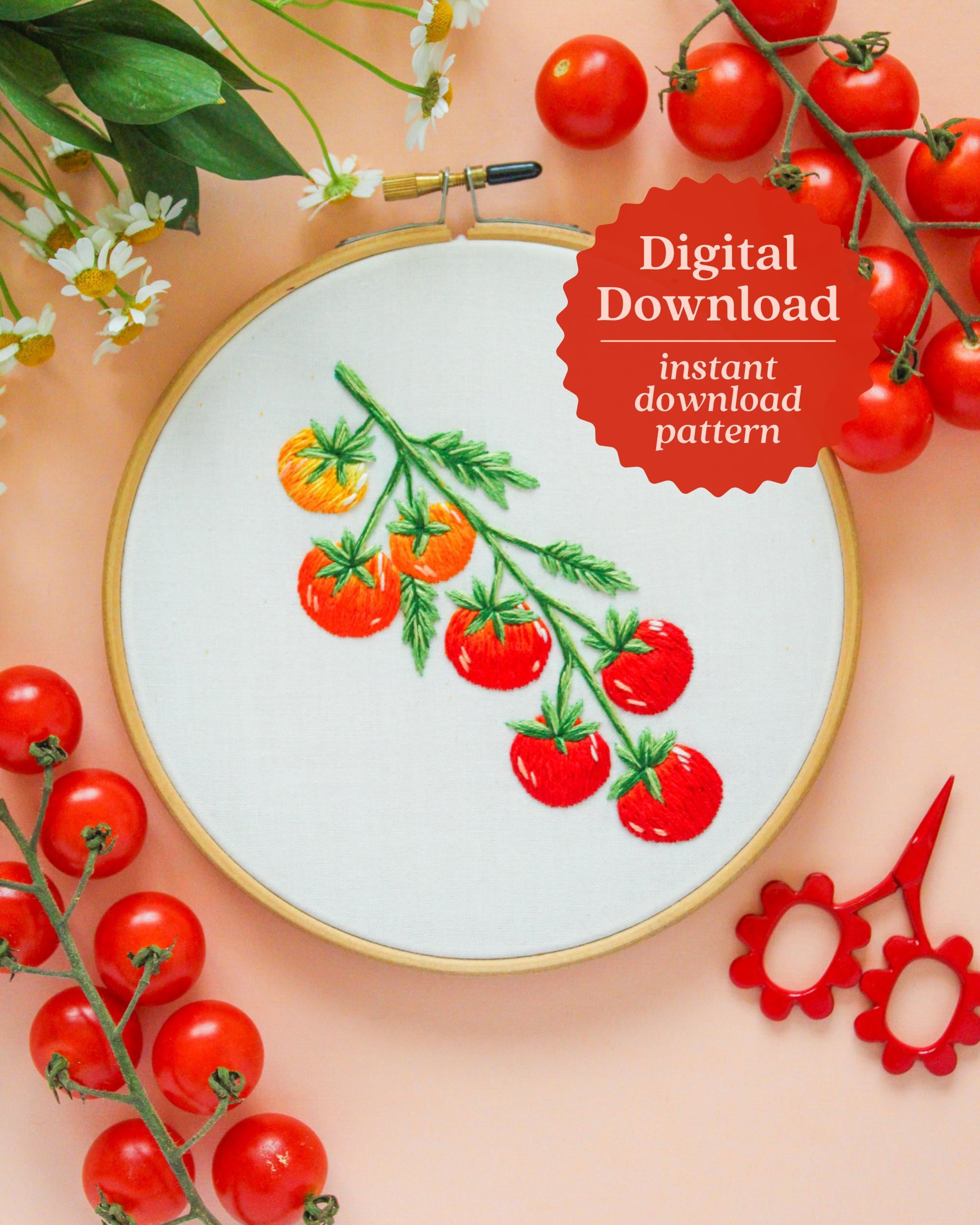 Vine Tomatoes Embroidery Pattern, Tomato Lover Art, Gift for Gardener ...