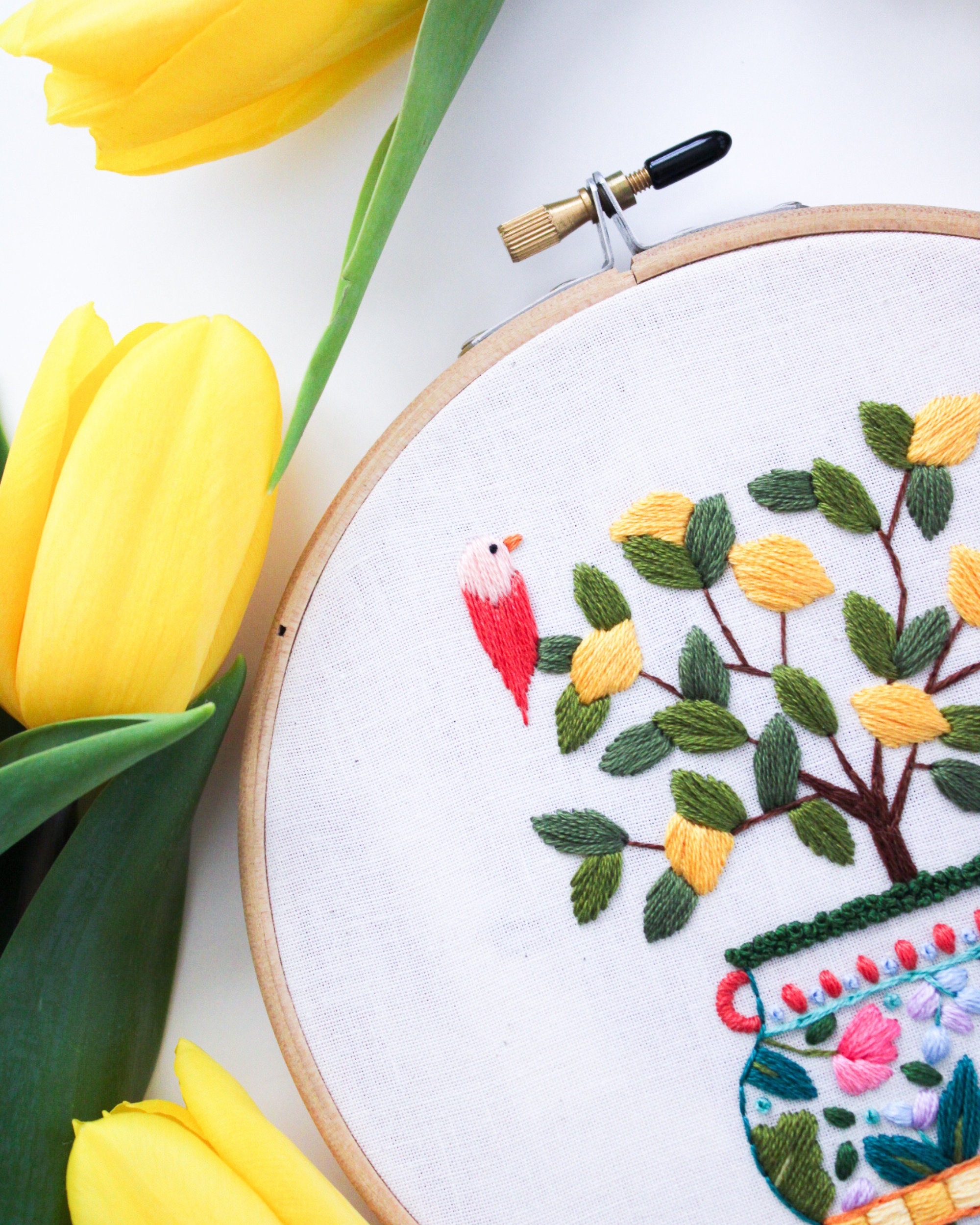 Potted Lemon Tree Embroidery Pattern, Bird Embroidery, Beginner ...