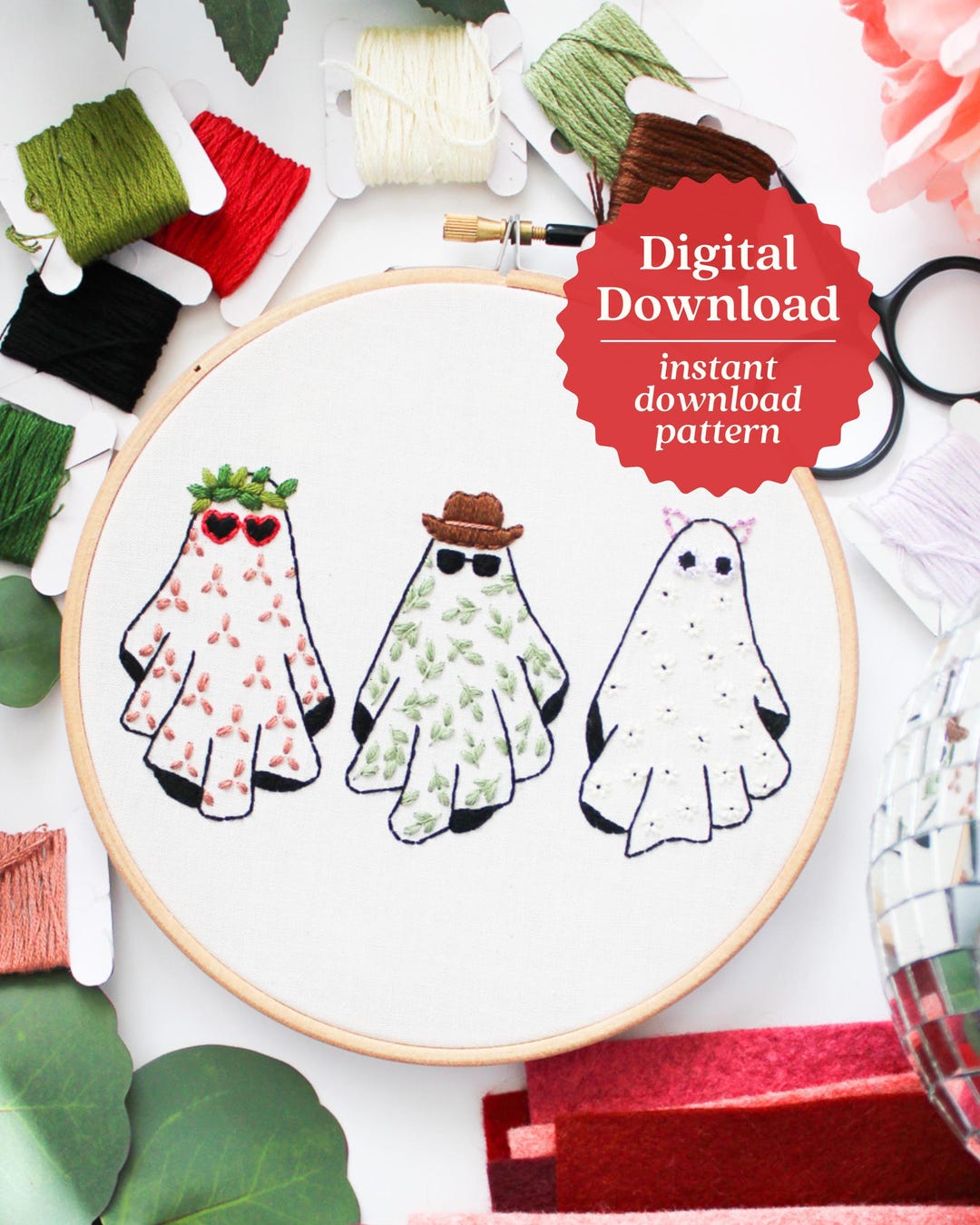 Ghost Embroidery Pattern, Ghost Hand Embroidery, Beginner Friendly ...