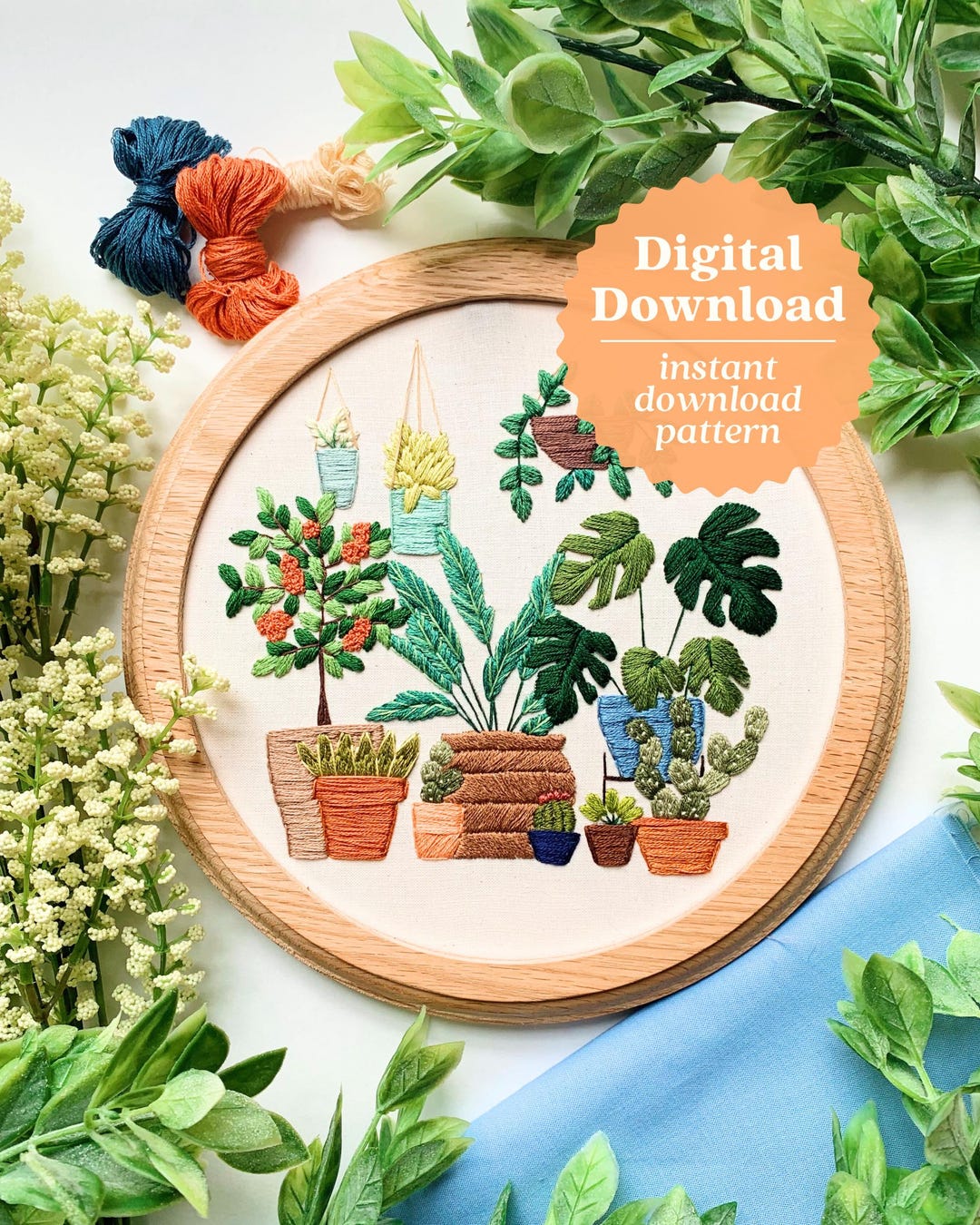 House Plant Embroidery, Pattern Download Embroidery, Orange Tree ...
