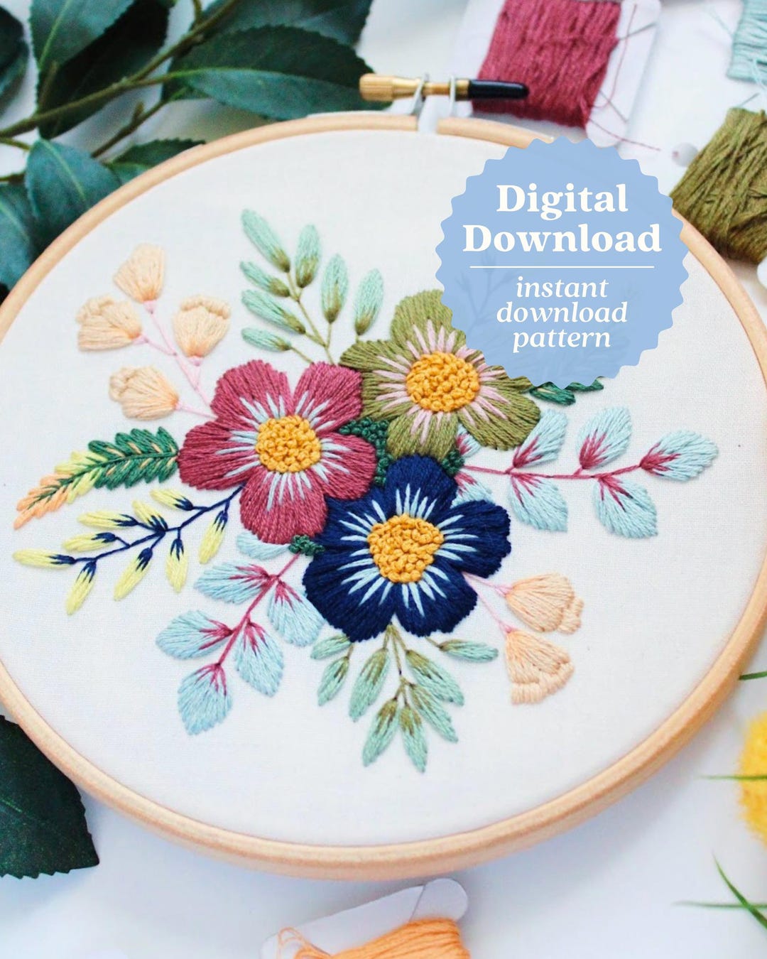 September Florals Embroidery Pattern, Printable Floral Embroidery, PDF ...