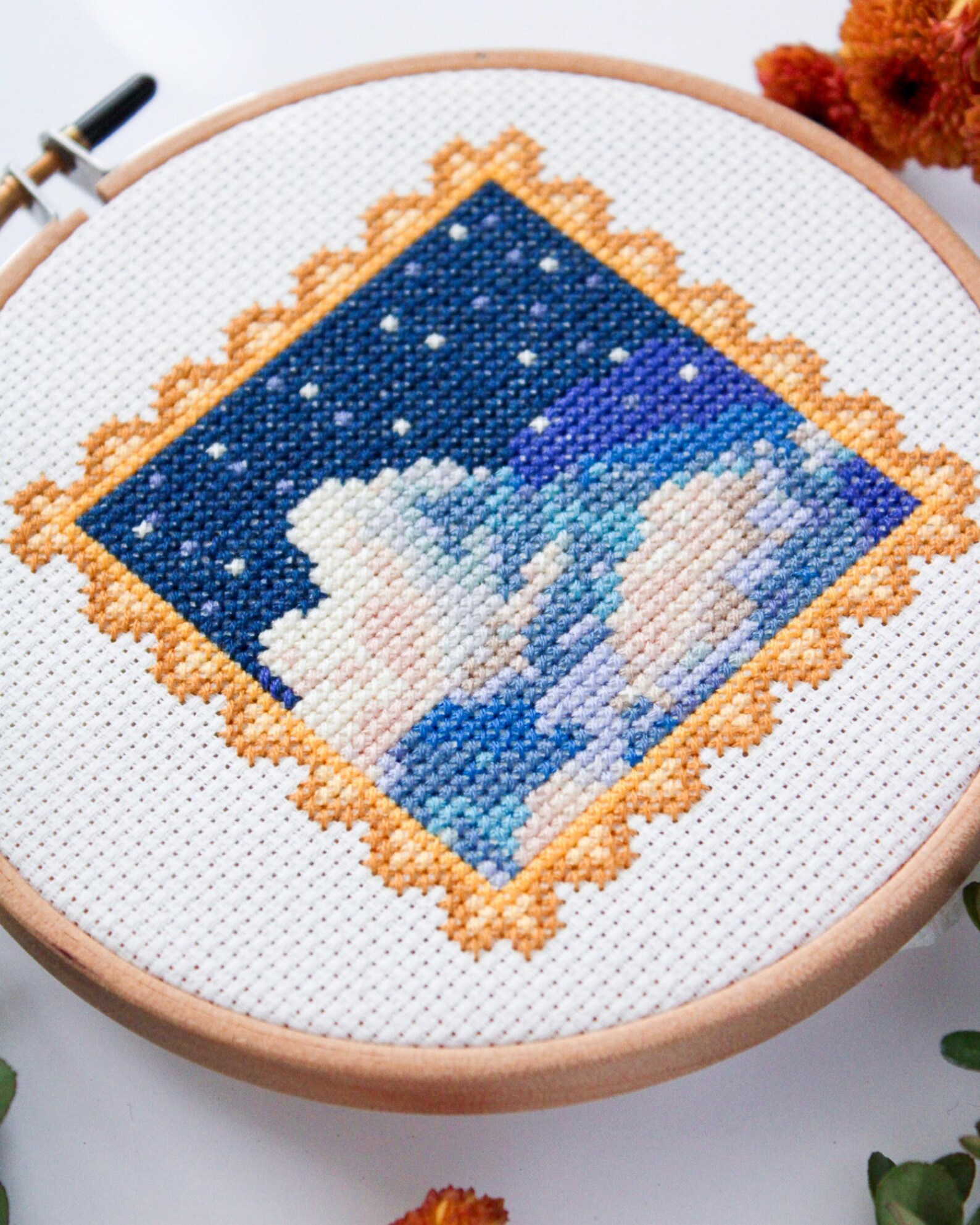Midnight Cloud Cross Stitch Pattern, Gold Frame Xstitch, Aesthetic ...