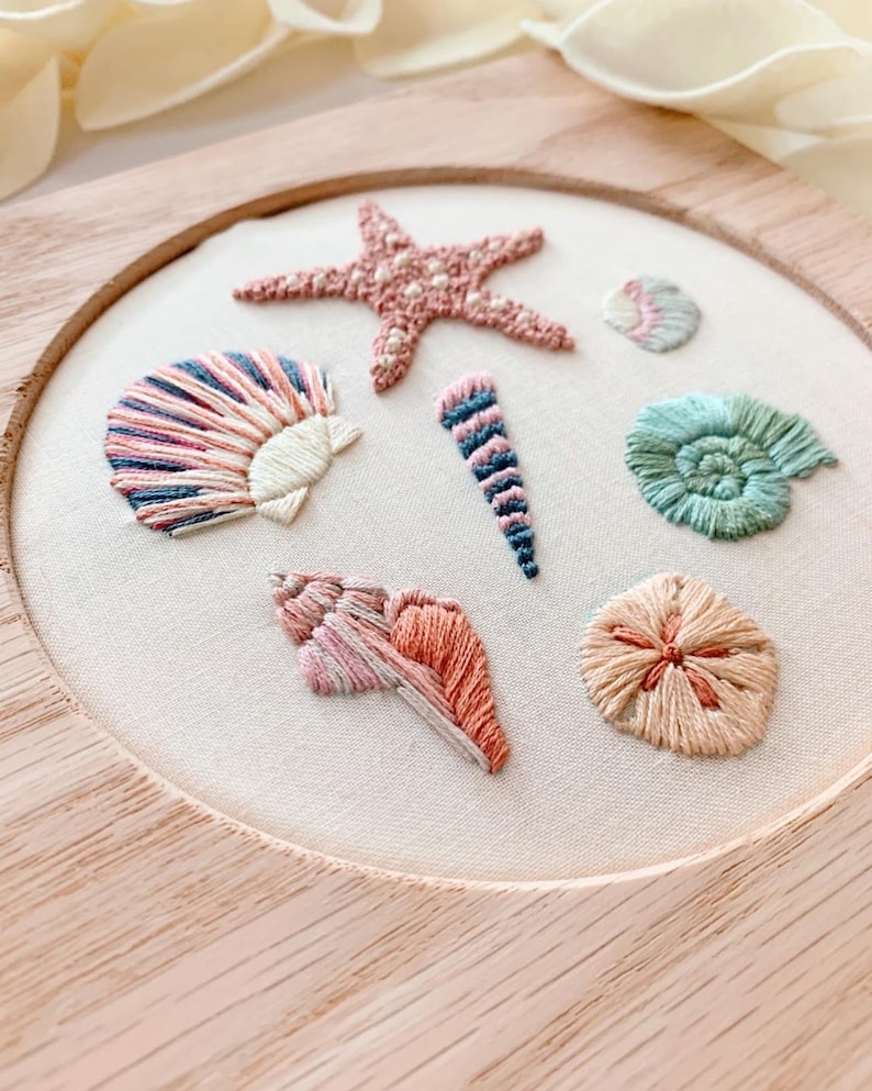 Seashell Embroidery Pattern, Intermediate Tutorial, Beach Hand ...