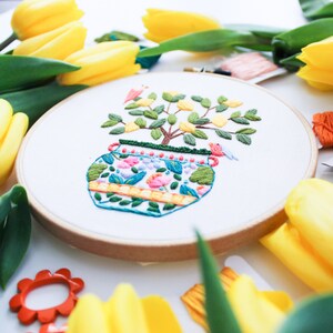 Potted Lemon Tree Embroidery Pattern, Bird Embroidery, Beginner ...