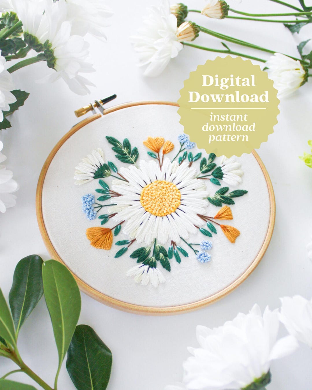 Daisy Embroidery Pattern, Digital Download, Embroidery Pattern ...