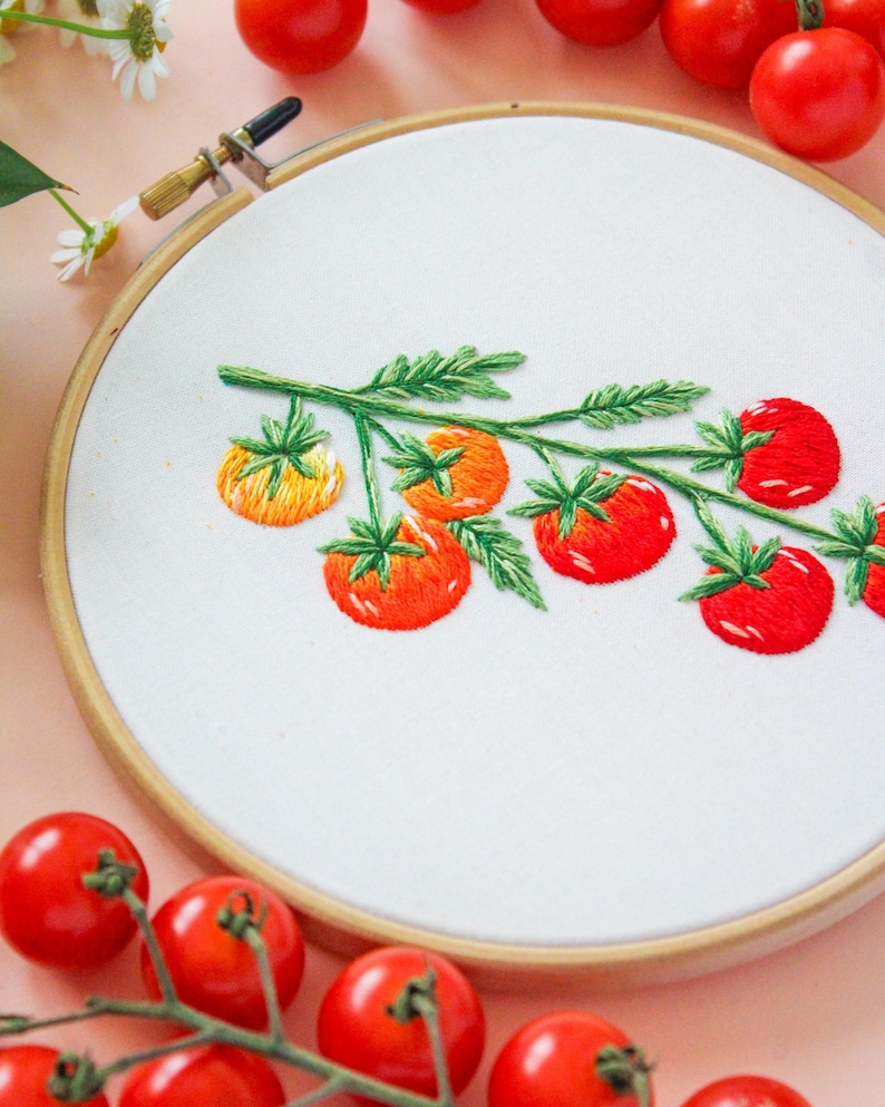 Vine Tomatoes Embroidery Pattern, Tomato Lover Art, Gift for Gardener ...
