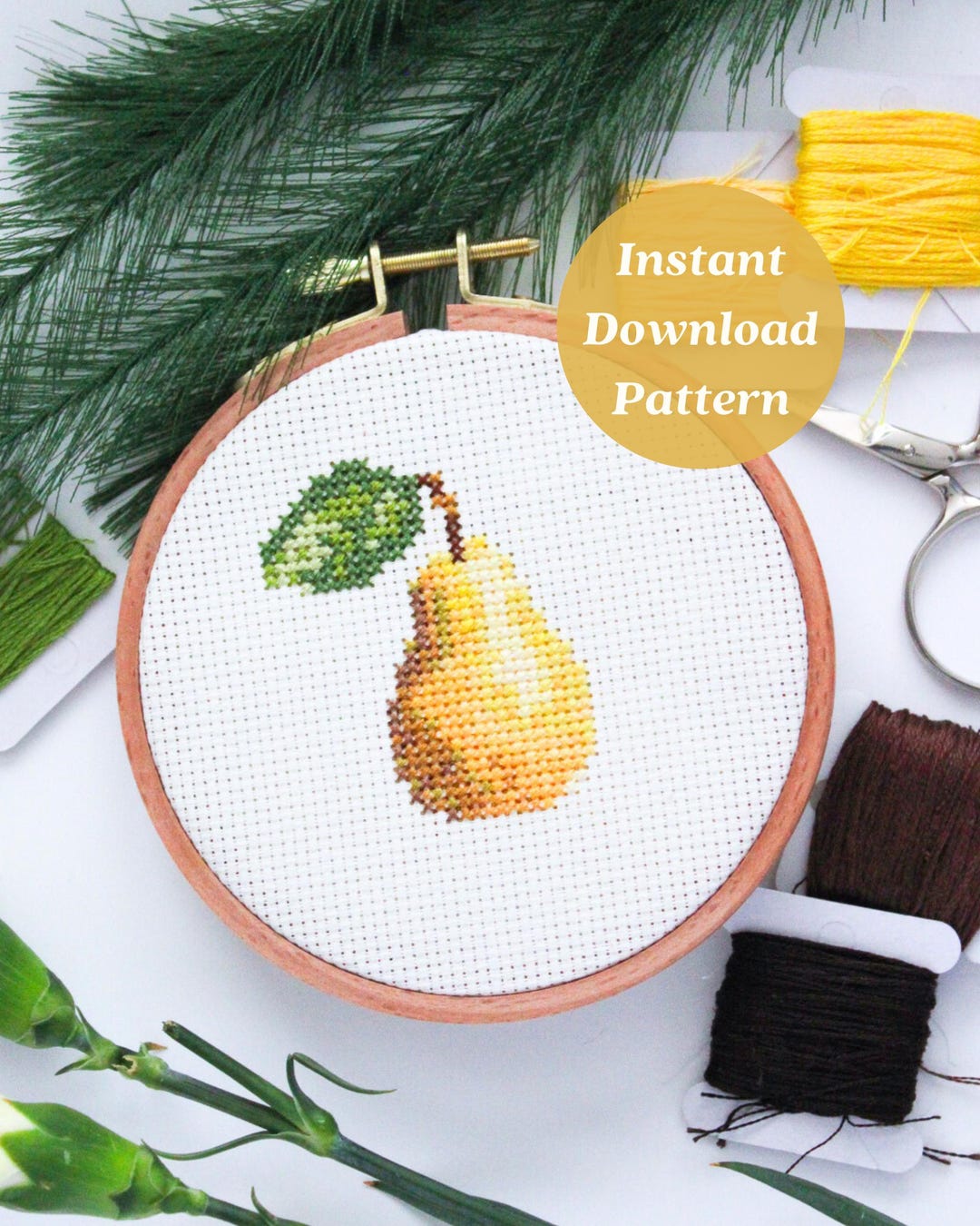Pear Cross Stitch Pattern, Fruit X Stitch, Christmas Pear, Aesthetic ...