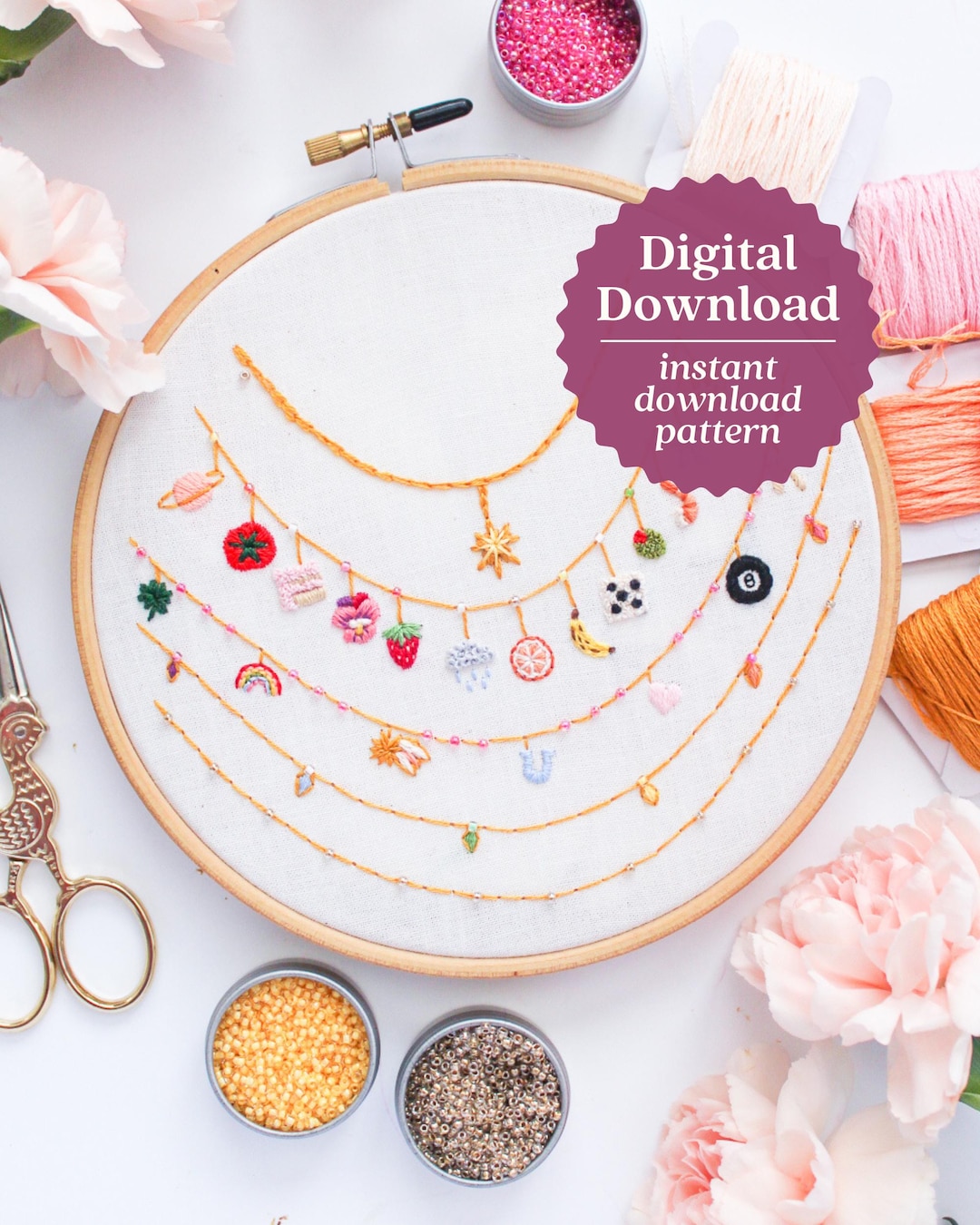 Charm Necklace Embroidery Pattern, Beading Tutorial, Bead Embroidery ...