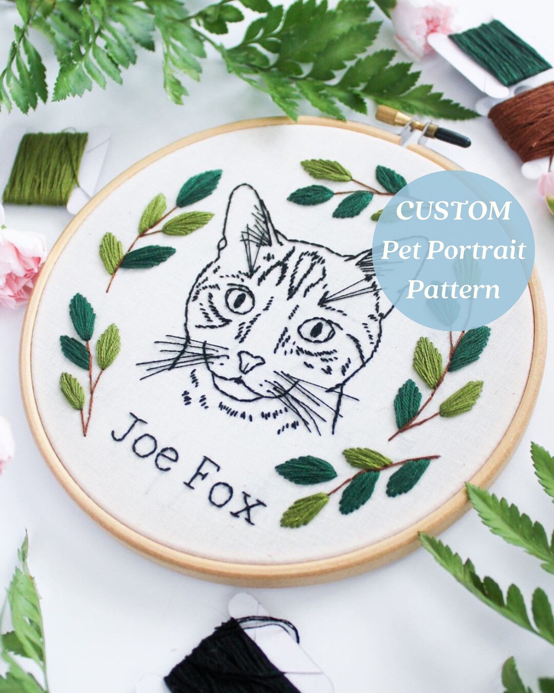 Custom PDF PATTERN Pet Portrait, Embroidered Pet Memorial, Hand ...