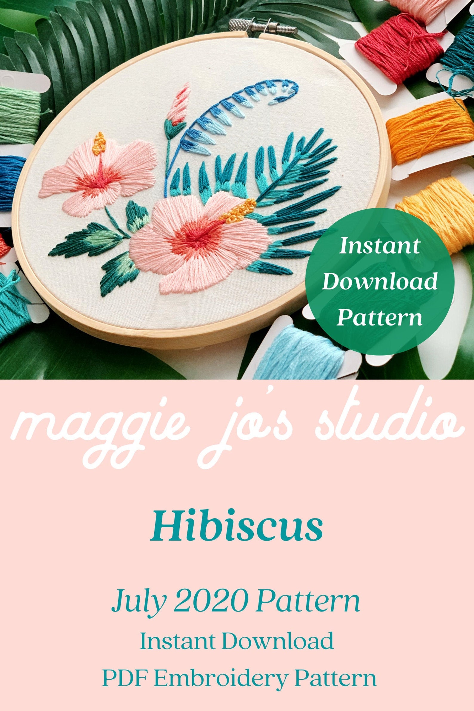 Hibiscus Embroidery Pattern Download Embroidery Tropical | Etsy